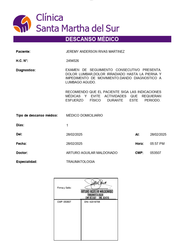 Descanso Médico y Tratamiento para Lumbago | PDF | Dolor lumbar ...