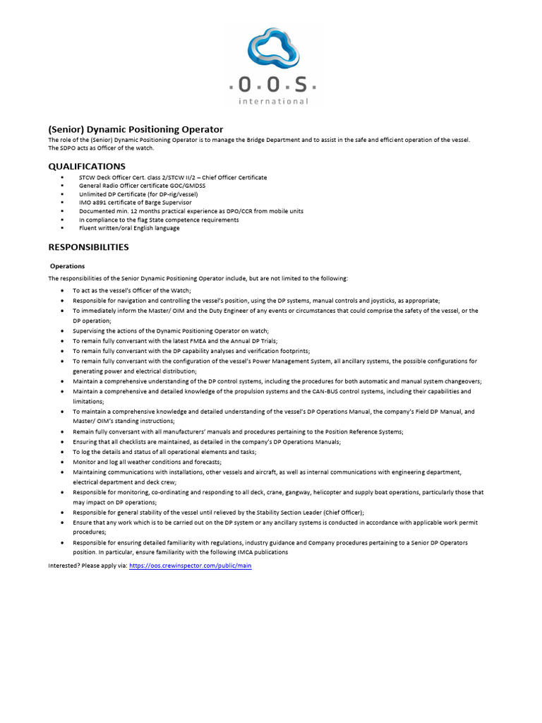 Senior Dynamic Positioning Operator | PDF