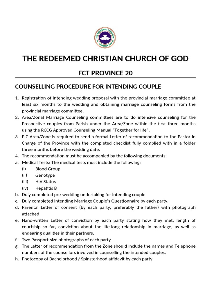 RCCG Marriage Counseling Procedures | PDF