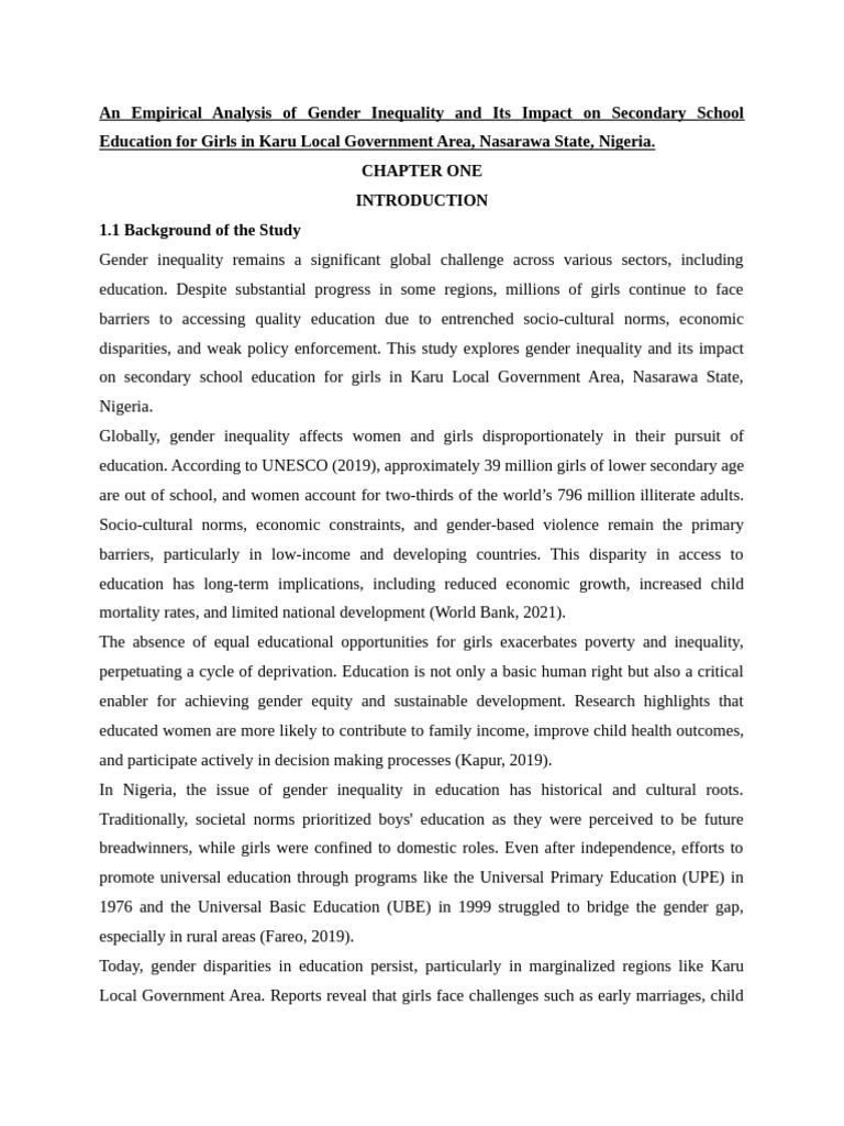 Empirical Analysis of Gender Inequality and Its Impact On Secondary ...