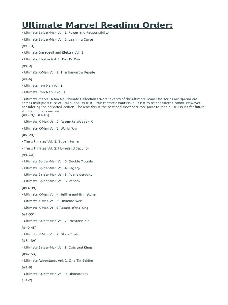 Ultimate Marvel Reading Order | PDF | Spider Man | Science Fantasy Comics