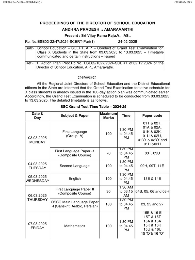 Grand Test Timetable proceedings | PDF