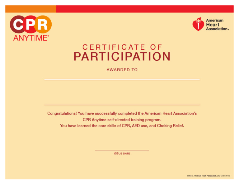 Adult and Child CPR Anytime Certificate of Participation UCM 498437 | PDF