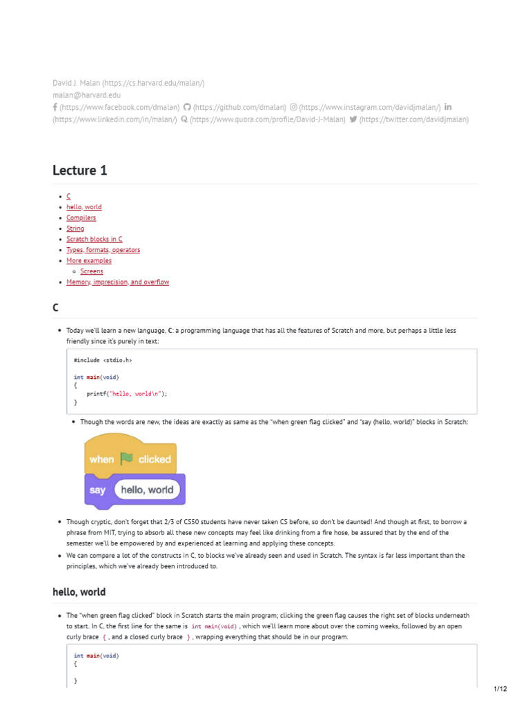CS50x Lecture 1: Introduction to C Programming | PDF | Integer ...
