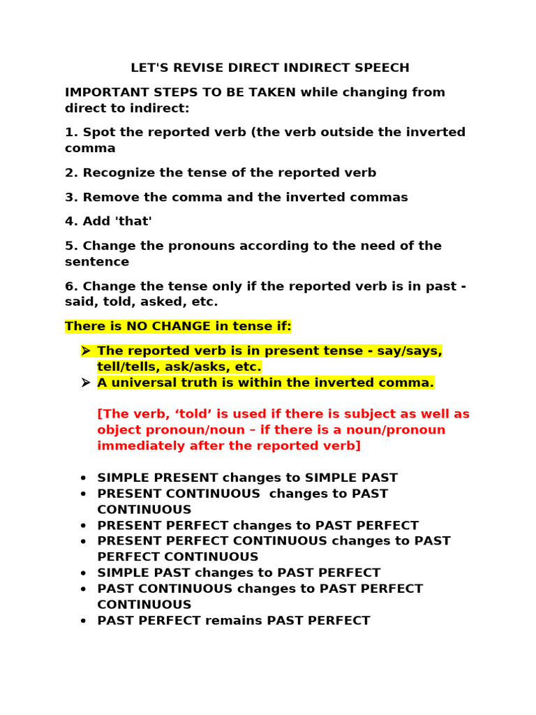 Reported Speech: Key Revision Rules | PDF | Verb | Perfect (Grammar)