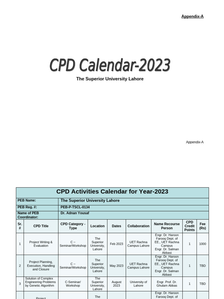 Cpd Activity Calender 2023 Superior Uni Pdf