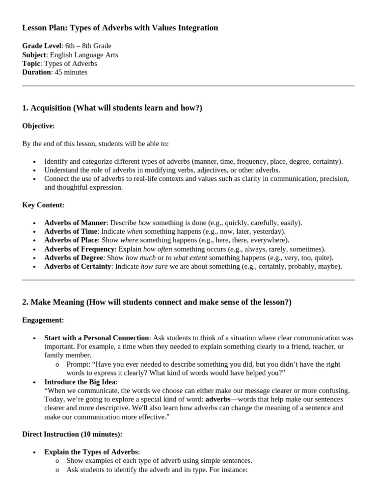 Lesson Plan For Peac | PDF | Public Speaking | Adverb