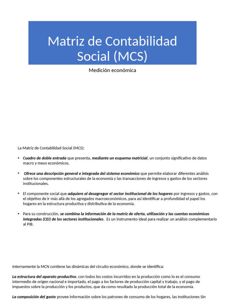 Matriz de Contabilidad Social (MCS) - Presentación | PDF ...