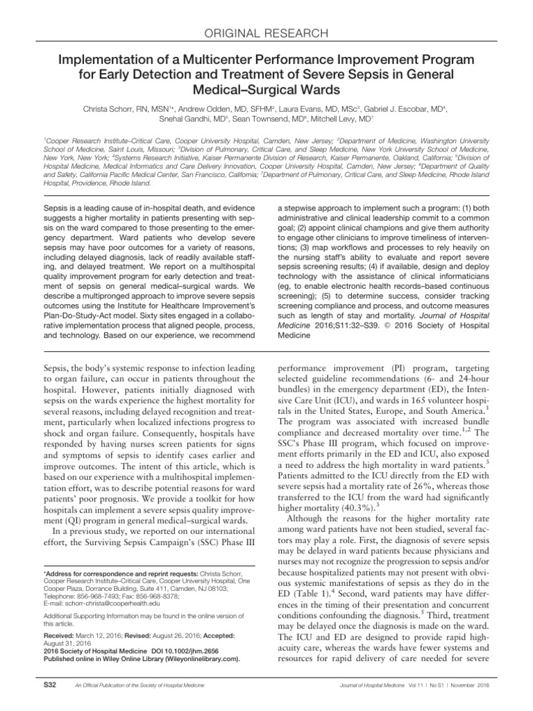 Implementation of A Multicenter Performance Improvement Program Sepsis ...