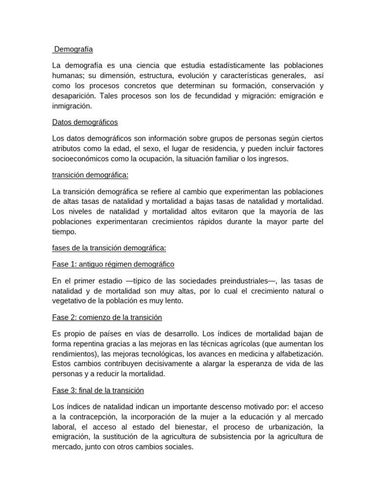 Transición Demográfica y Fases | PDF | Demografía | Economias