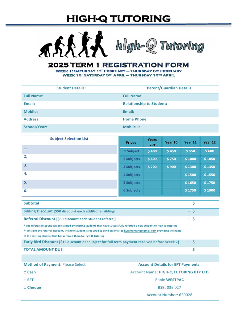High-Q Tutoring 2025 Term 1 Registration | PDF