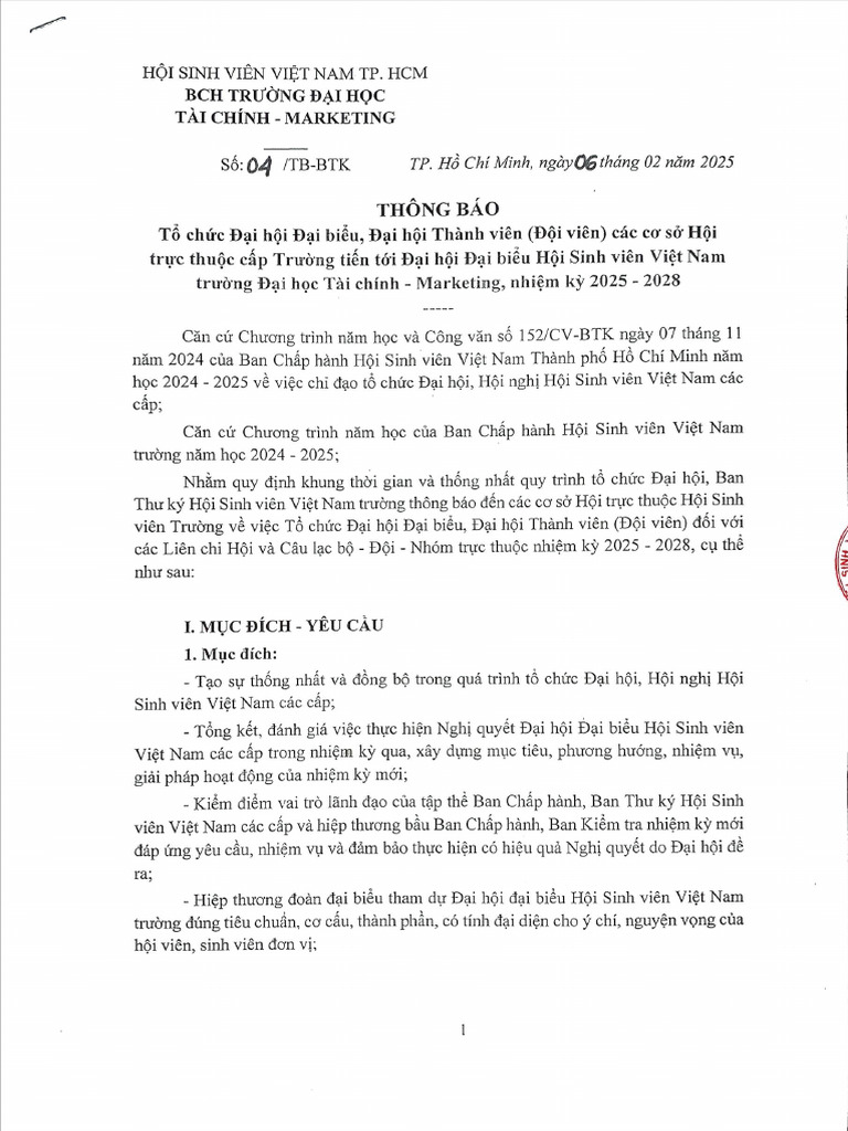 HSV - TB To Chuc Dai Hoi Co So Hoi Truc Thuoc HSV Truong, Nhiem Ky 2025 - 2028 | PDF