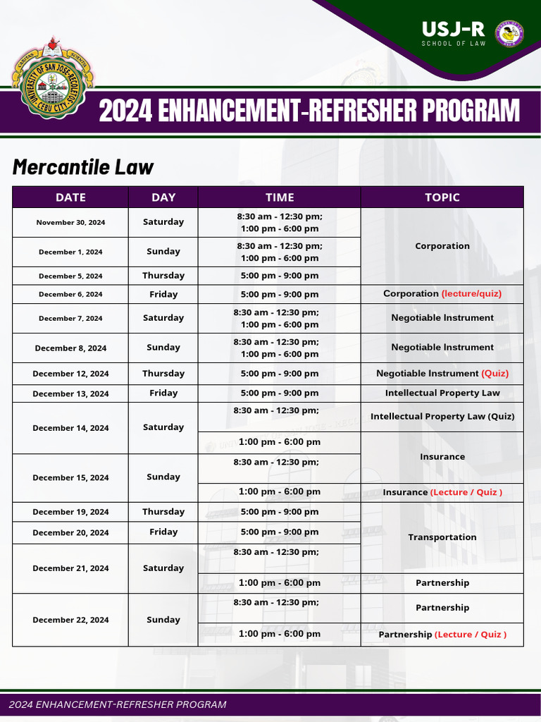 2024 Schedule USJR Refresher Course | PDF