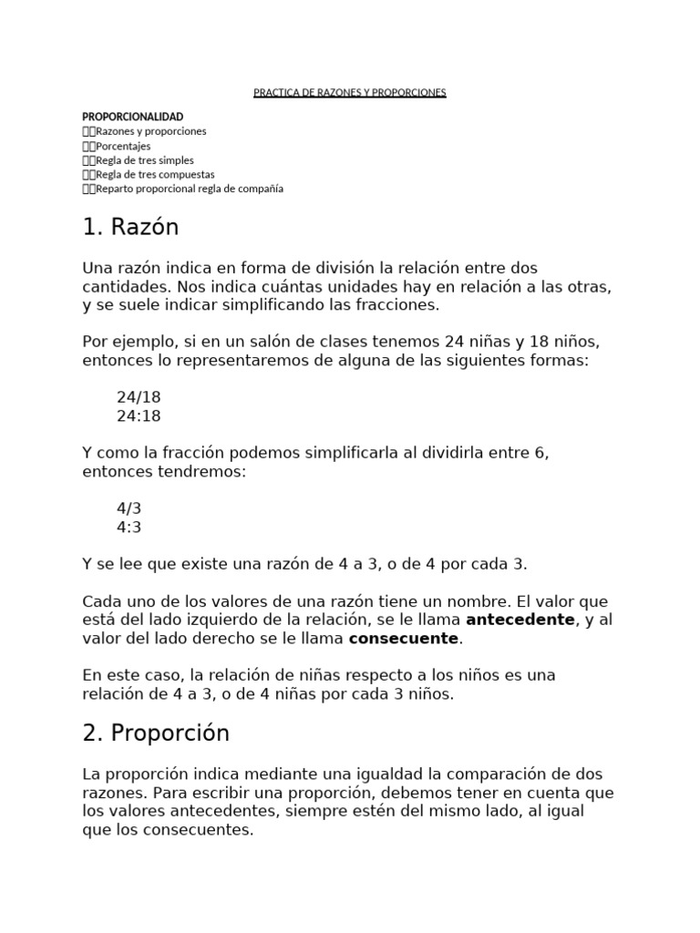 Practica de Razones y Proporciones | PDF | Porcentaje | Proporción