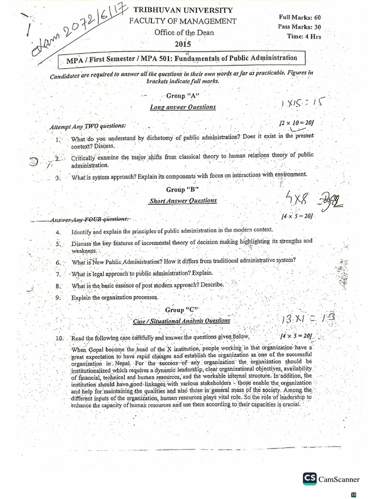 Mpa 1st Sem Old Questions | PDF