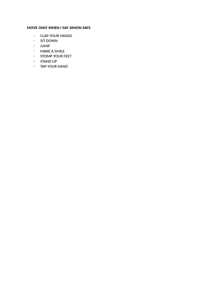 Simon Says Game Commands List | PDF