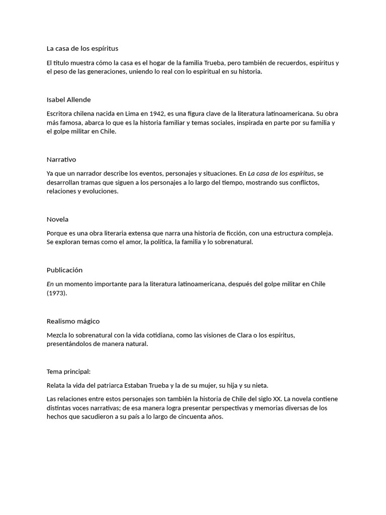 La Casa de los Espíritus: Historia y Magia | PDF