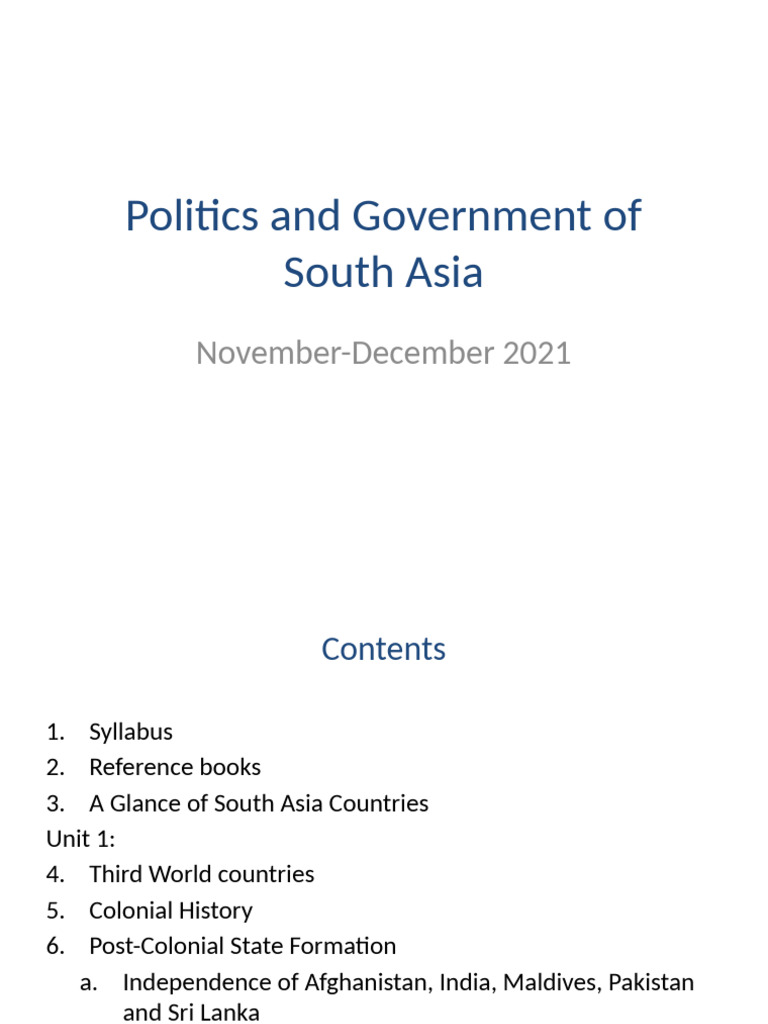 Politics and Government of South Asia: November-December 2021 | PDF ...