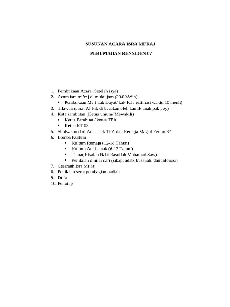 Susunan Acara Isra Mi'Raj | PDF