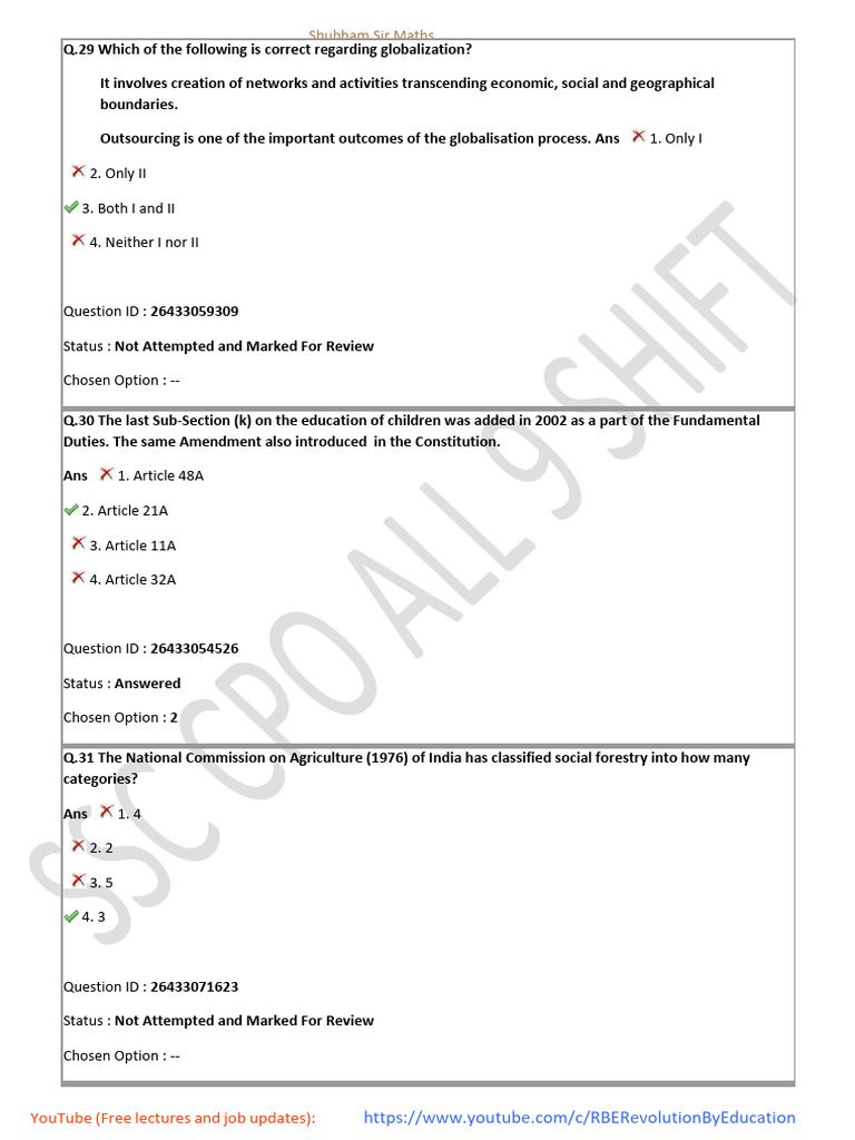 SSC CPO ALL 9 Shifts of 2022 (Questions With Correct Answers) Retake ...