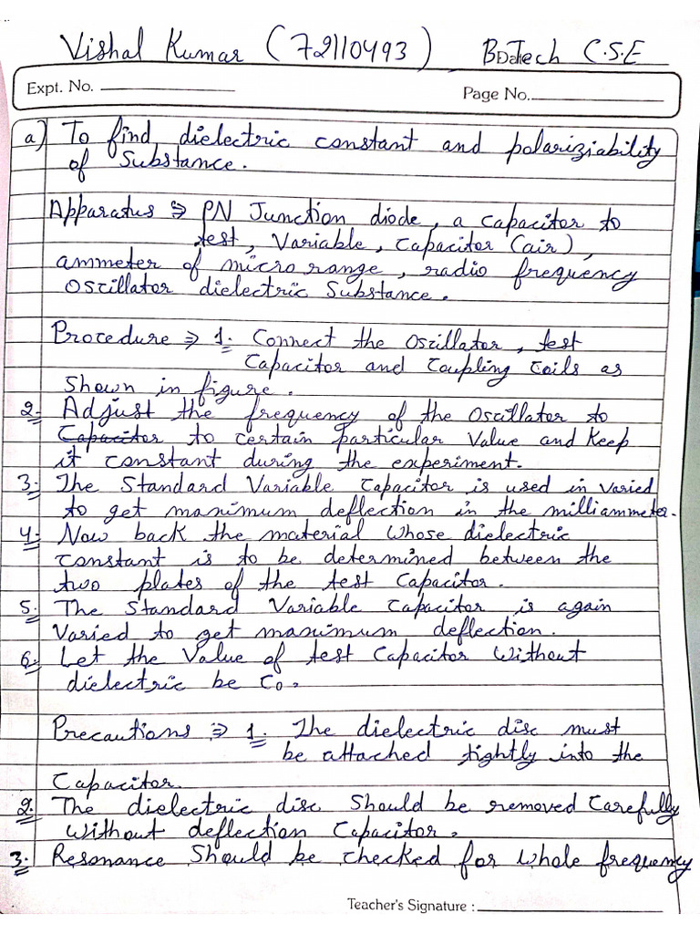 Vishal Kumar (72110493) - BTech. CSE - PHY162 - Physics Answer Sheet | PDF