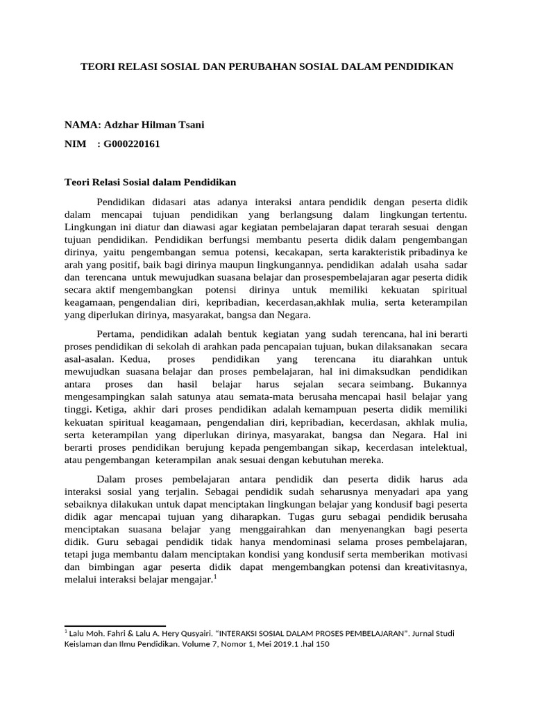 Sospen Teori Relasi Dan Perubahan Sosiall | PDF