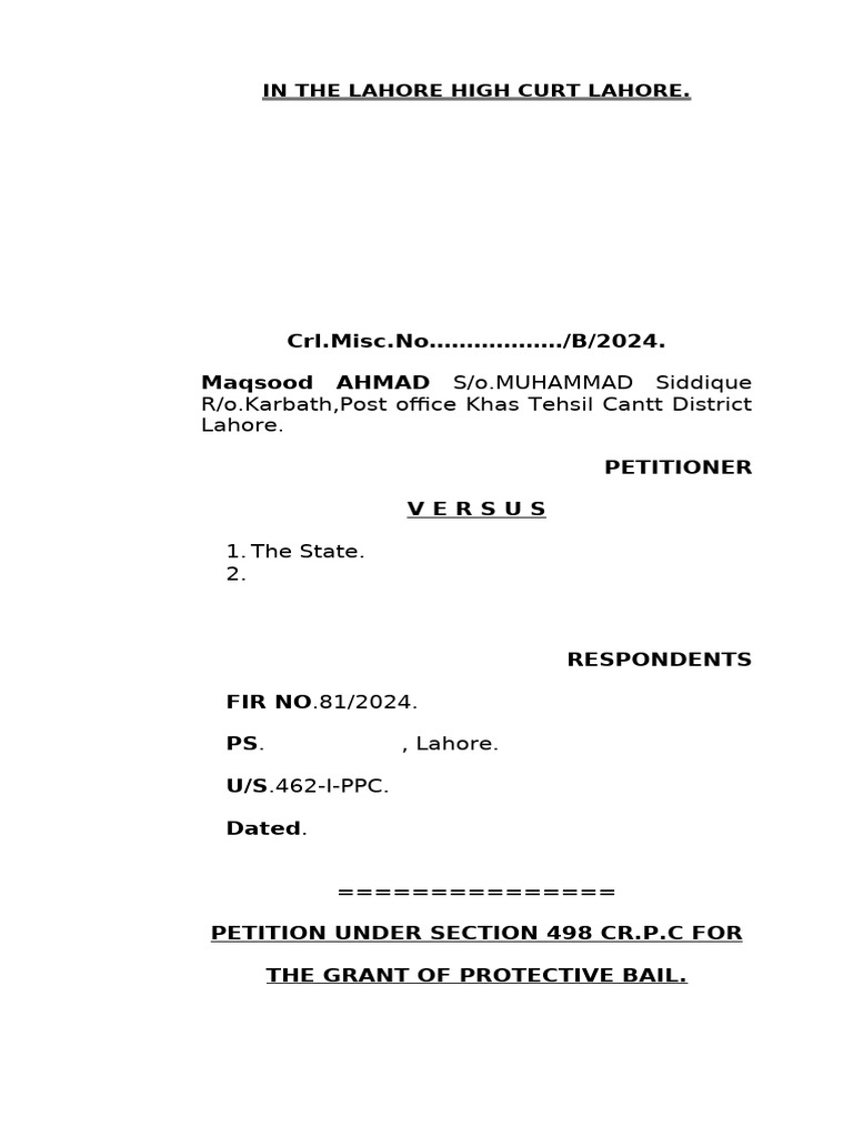 Pre Arrest High Court Maqsood Protective NEW | PDF | Bail | Affidavit