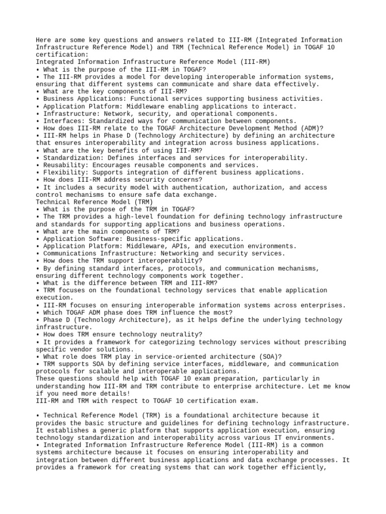 III-RM and TRM in TOGAF 10 Exam Prep | PDF | Interoperability | Service ...