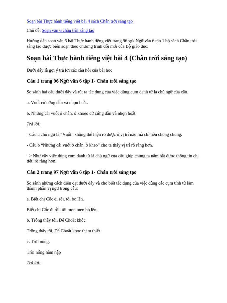 Soan Bai Thuc Hanh Tieng Viet Bai 4 Sach Chan Troi Sang Tao | PDF