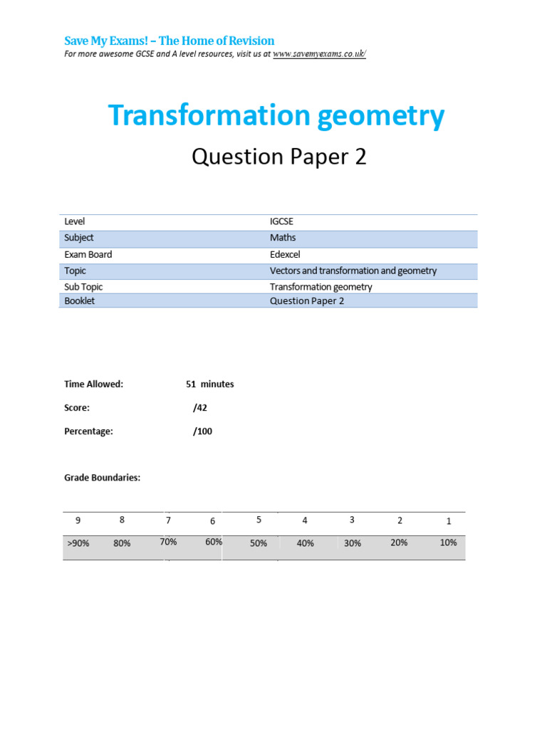 5 2 2 Transformation Geometry Qp Igcse Edexcel Maths Igcse 9 1 Pdf Shape Euclidean Geometry
