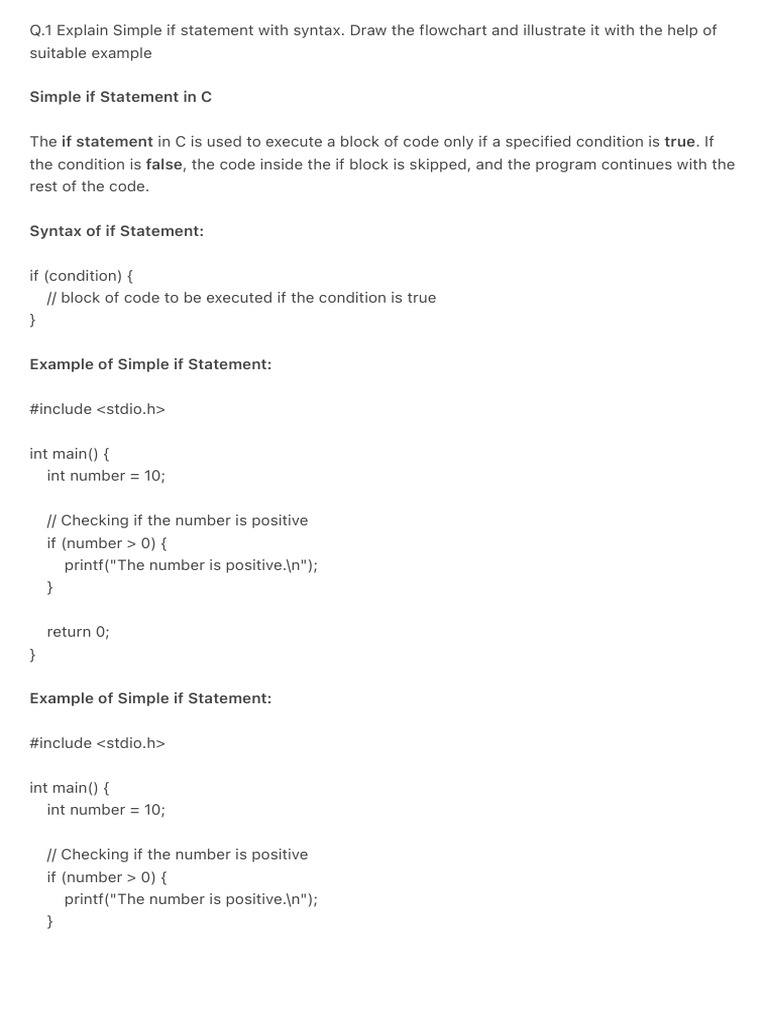 Q.1 Explain Simple If Statement With Syntax. Draw The Flowchart and | PDF | Control Flow ...