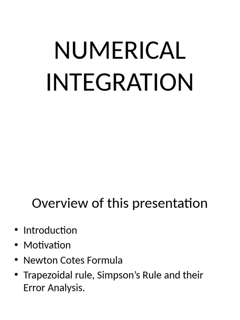 NUMERICAL INTEGRATION - Presented by - VANDANA VERMA | PDF | Integral | Mathematical Relations