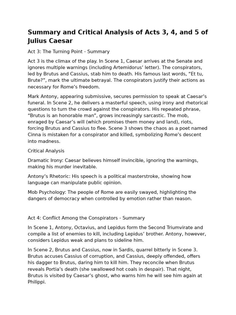 Critical Analysis of Julius Caesar | PDF | Mark Antony | Julius Caesar