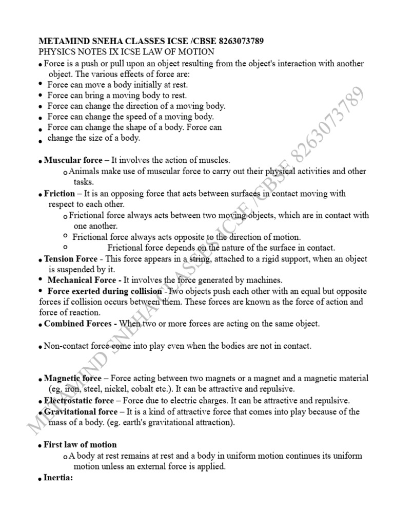 PHYSICS NOTES IX ICSE All Chapter | PDF | Sound | Force