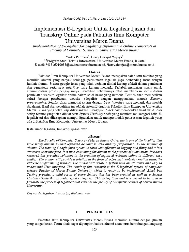 Implementasi E-Legalisir Untuk Legalisir Ijazah dan Transkrip Online pada Fakultas Ilmu Komputer ...