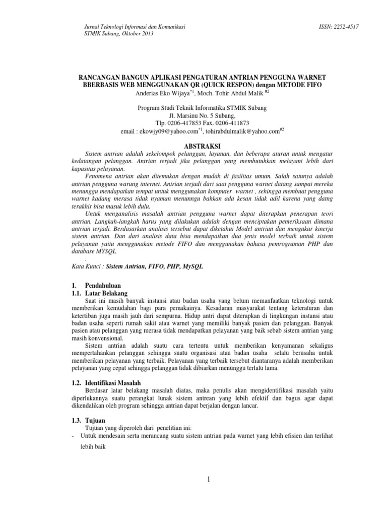 RANCANGAN BANGUN APLIKASI PENGATURAN ANTRIAN PENGGUNA WARNET BBERBASIS ...