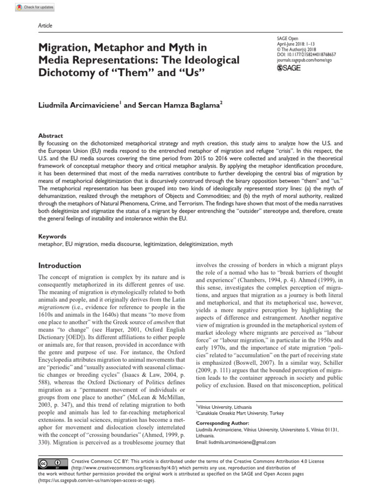 Migration, Metaphor and Myth in Media Representations: The Ideological ...
