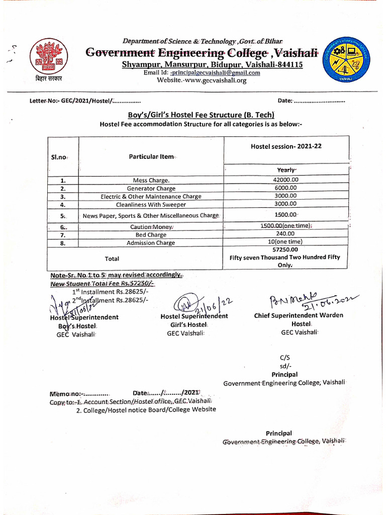 Hostel Fee Structure | PDF