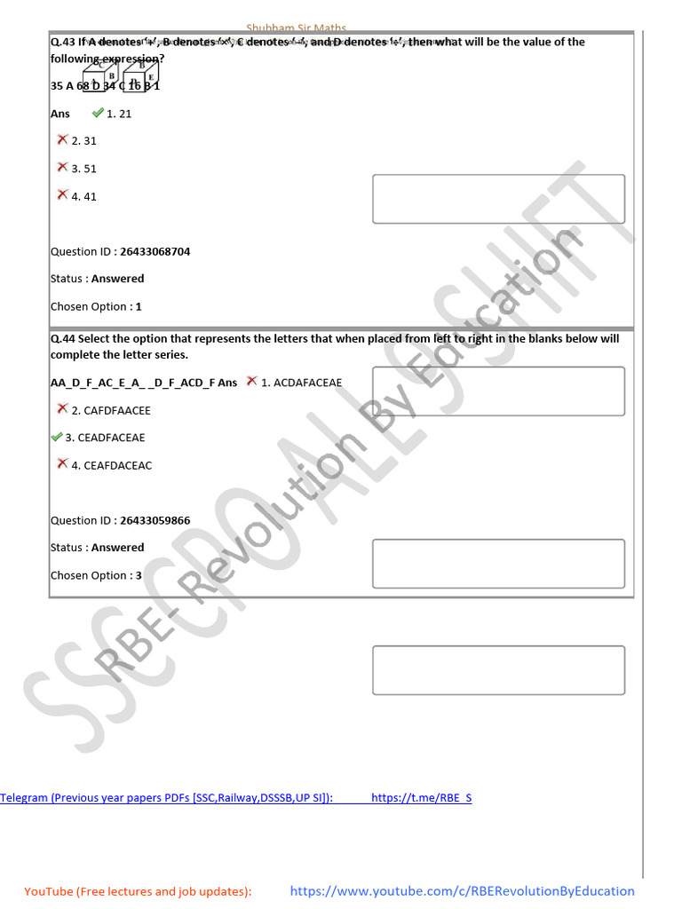 SSC CPO ALL 9 Shifts of 2022 (Questions With Correct Answers) Retake ...