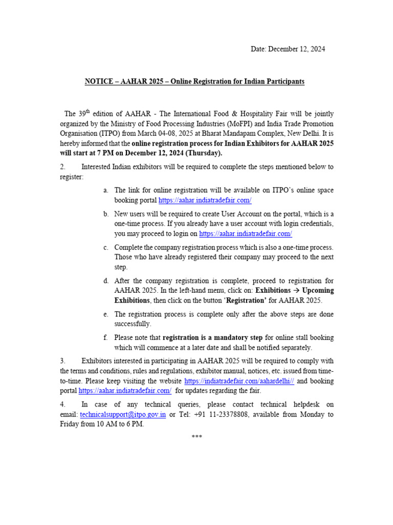 AAHAR 2025: Indian Exhibitor Registration | PDF