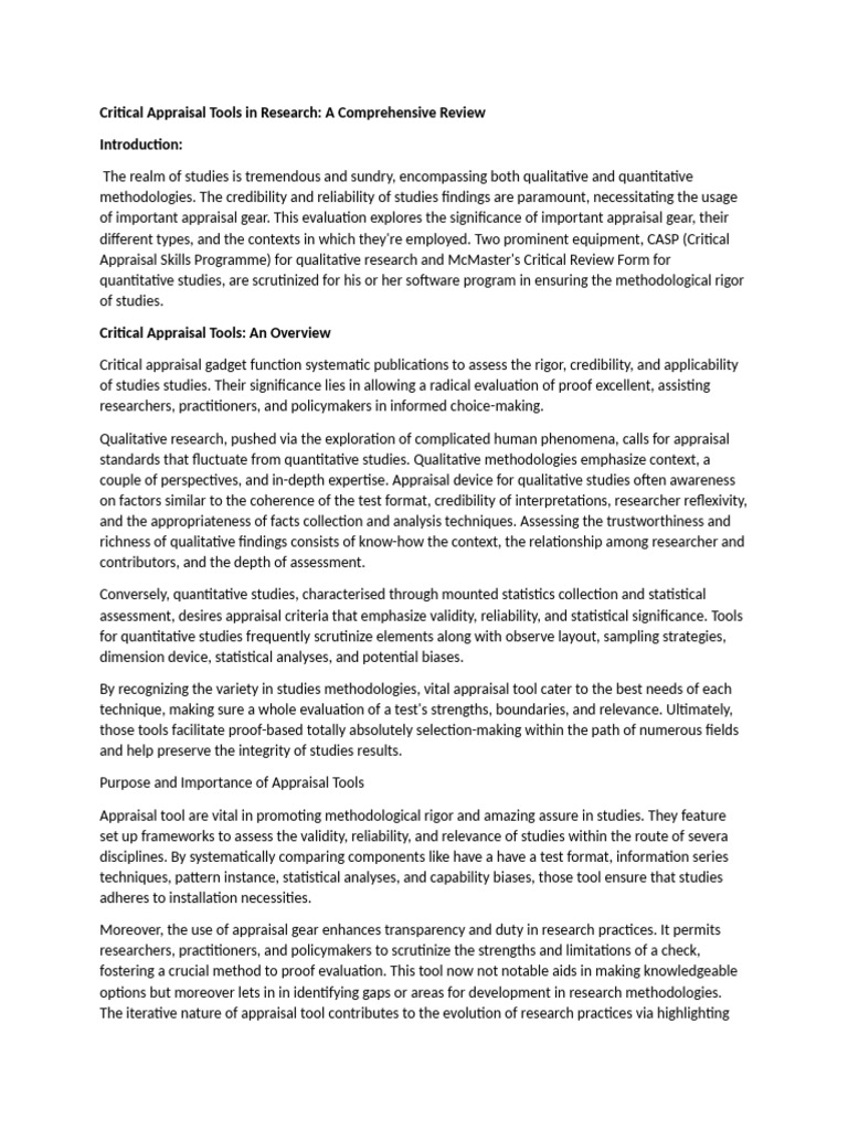 Critical Appraisal Tools in Research | PDF | Performance Appraisal ...