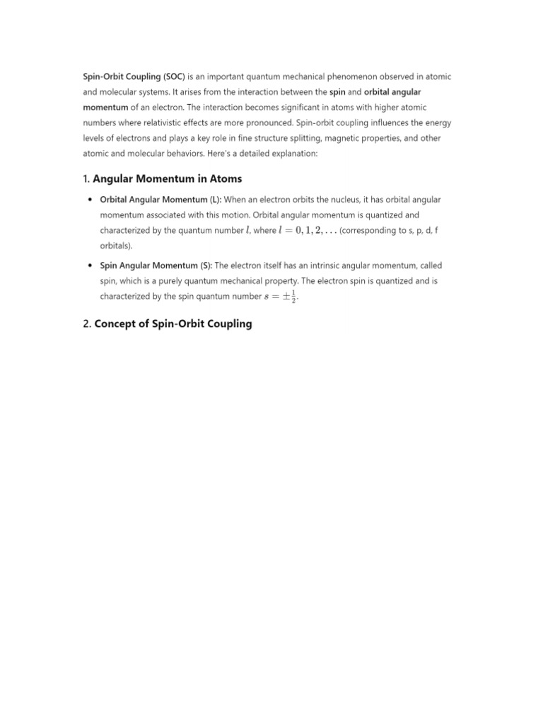 Spin Orbital Coupling | PDF