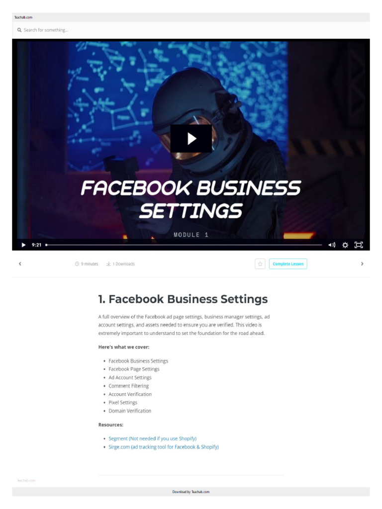 Facebook Business Settings Overview | PDF