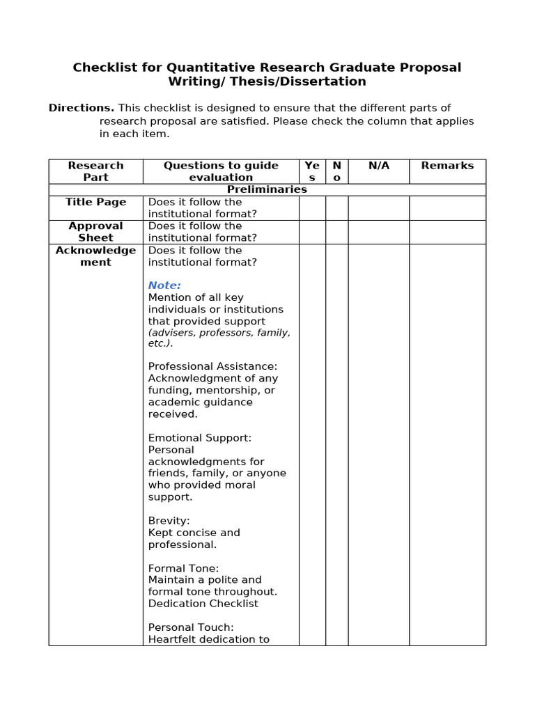 Quantitative Research Proposal Checklist | PDF | Statistics | Hypothesis
