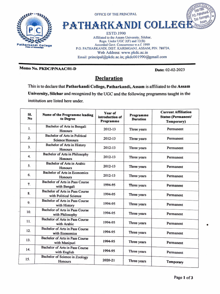 Self Declaration On Programs - OK | PDF | Qualifications | Academic Degree