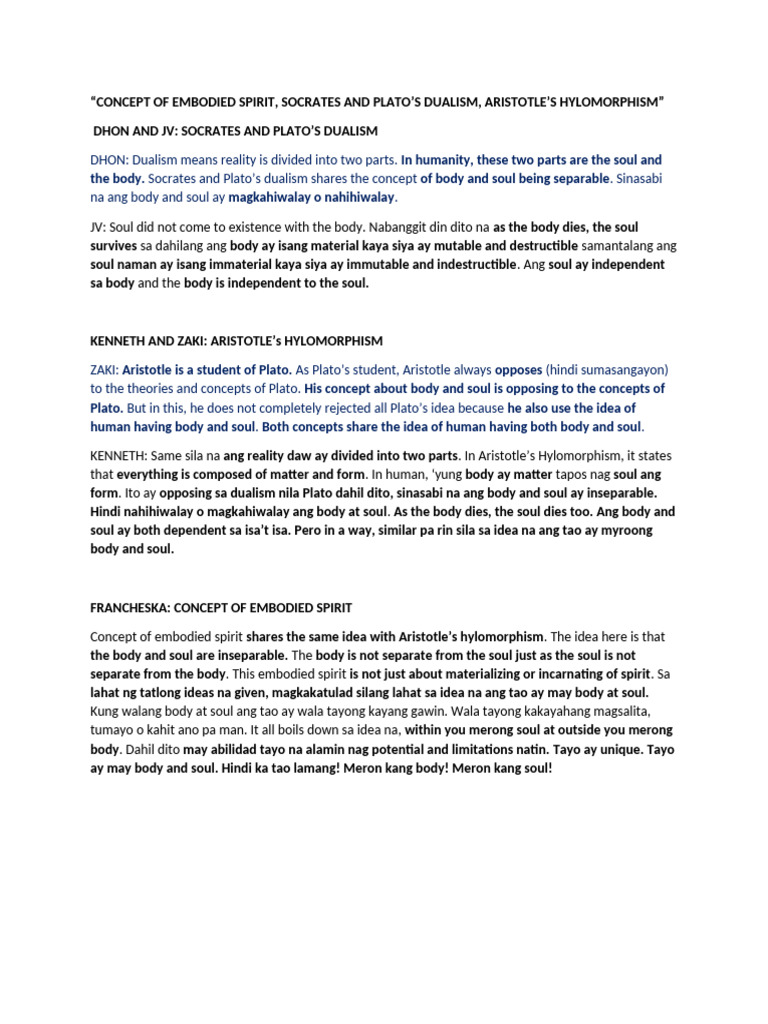 Dualism vs. Hylomorphism Explained | PDF | Soul | Philosophical Theories