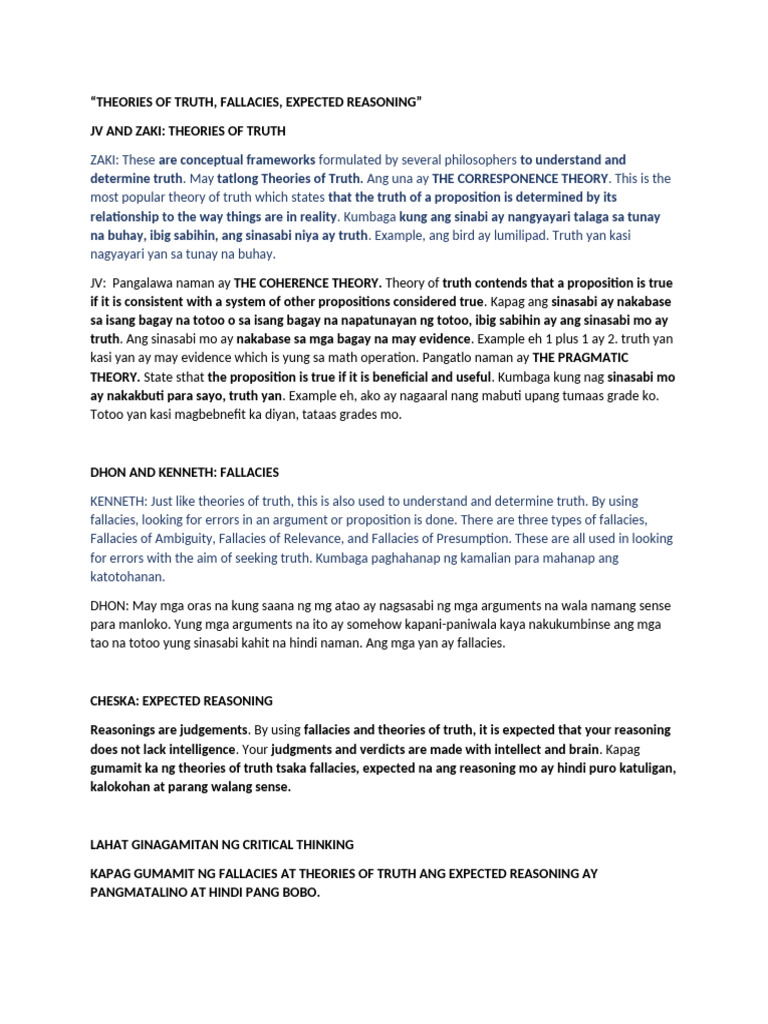 Theories of Truth and Fallacies | PDF | Truth | Fallacy