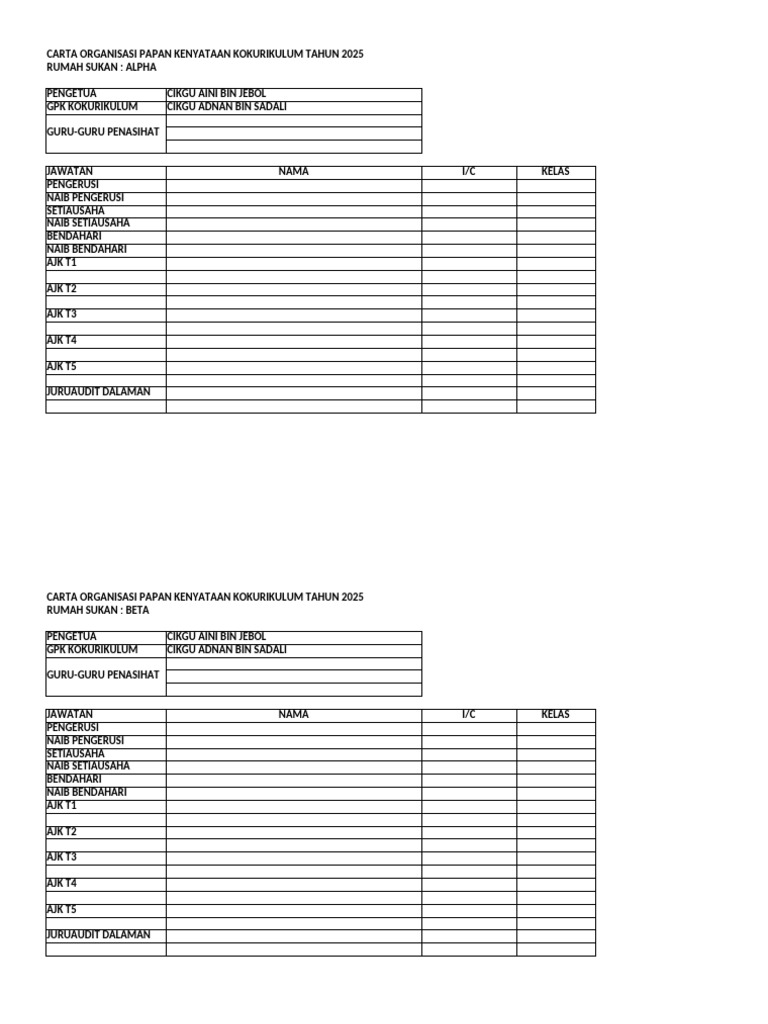 Carta Organisasi Rumah Sukan | PDF