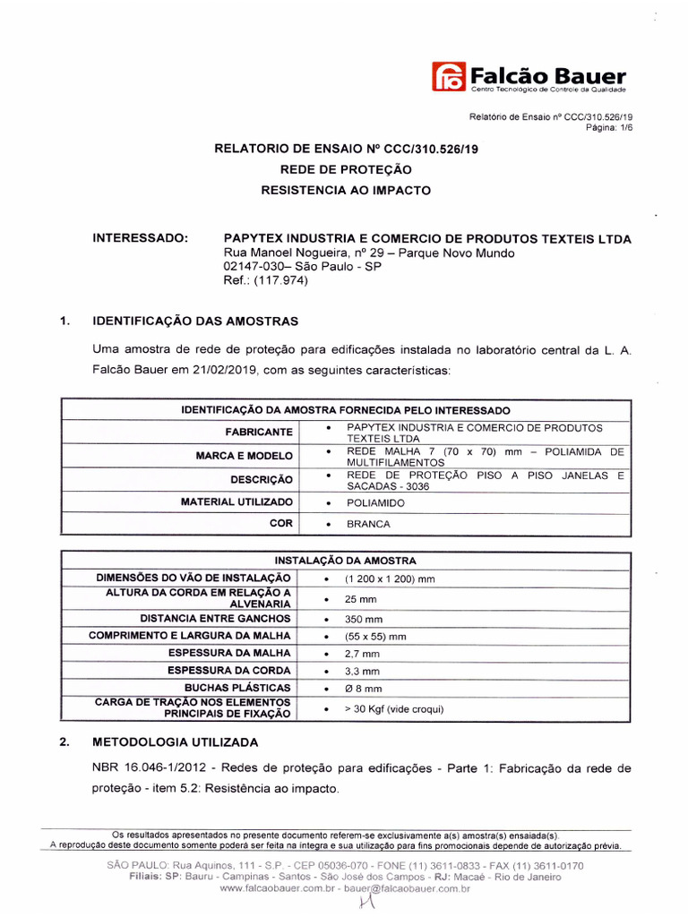 Laudo Falcao Bauer Malha 7x7 Poliamida Impacto | PDF