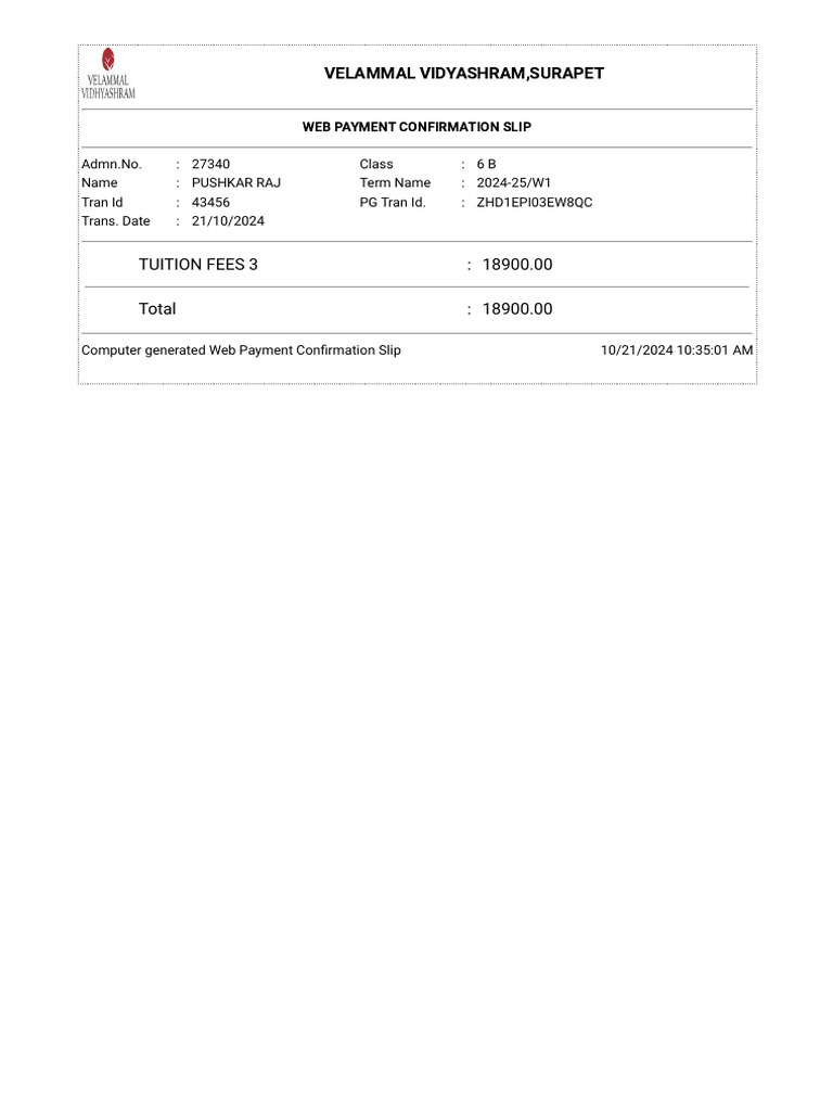 6b Pushkar Fees Receipt | PDF